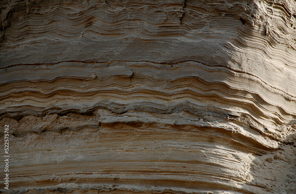 Layers of soil geology photographed in a sand quarry. Sand, mud, rocks ...