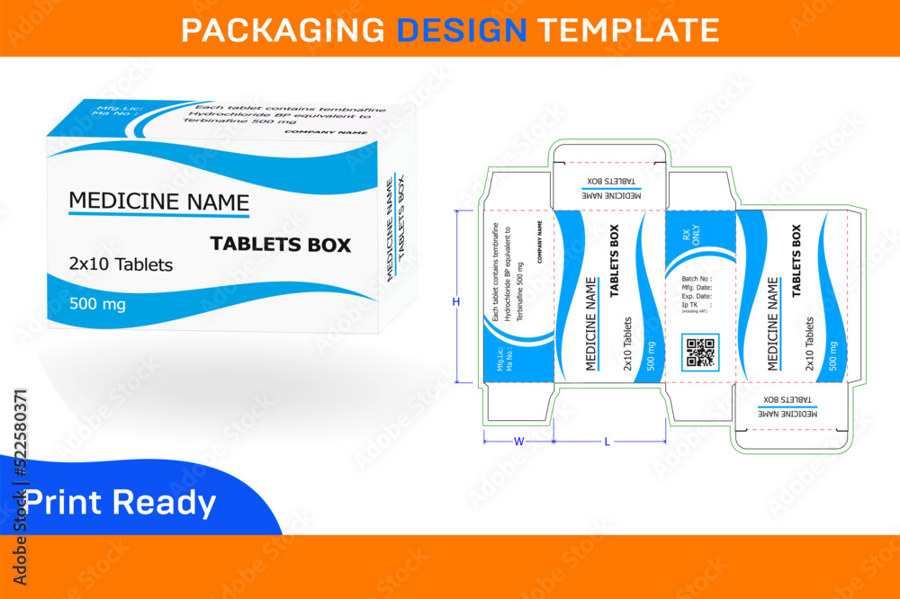 500 mg (2x10) TABLET BOX PACKAGING DESIGN TEMPLATE_Box Design and 3D ...