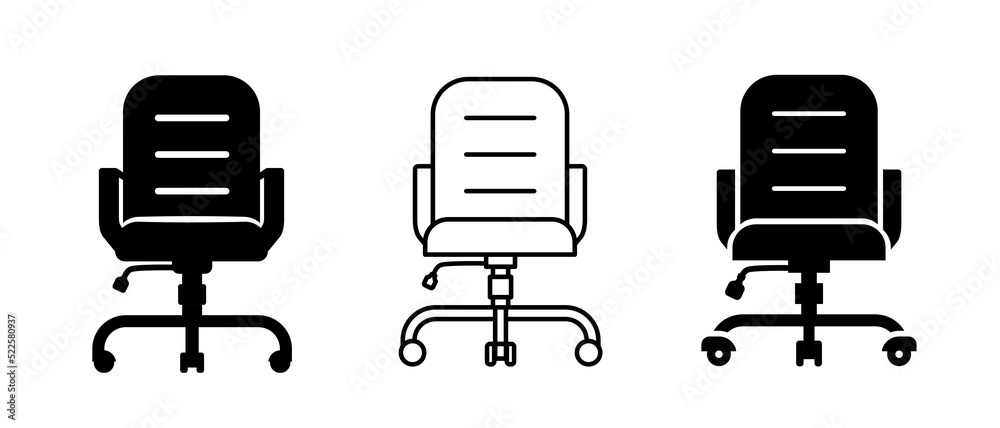 Chair set. Computer chair, desk chair. Icon set isolated on white ...