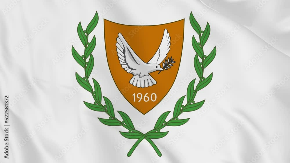 national emblem coat of arms or symbol of Cyprus in waving flag. smooth ...