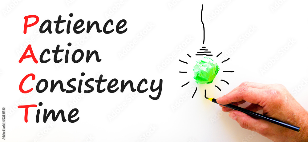 PACT patience action consistency time symbol. Concept words PACT ...