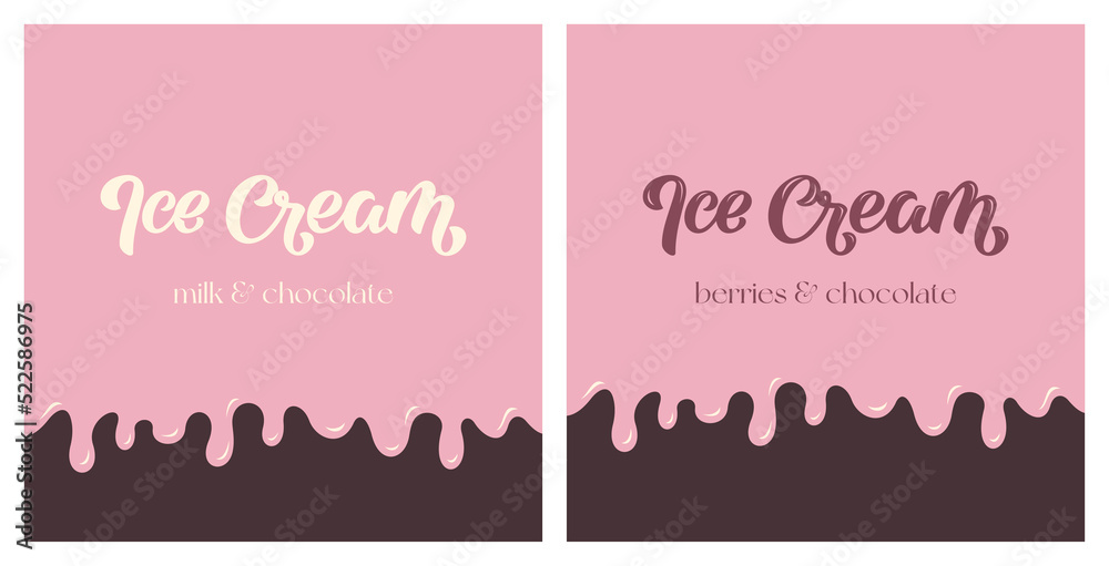 Ice cream Vector Lettering Illustration on tasty background. Template ...
