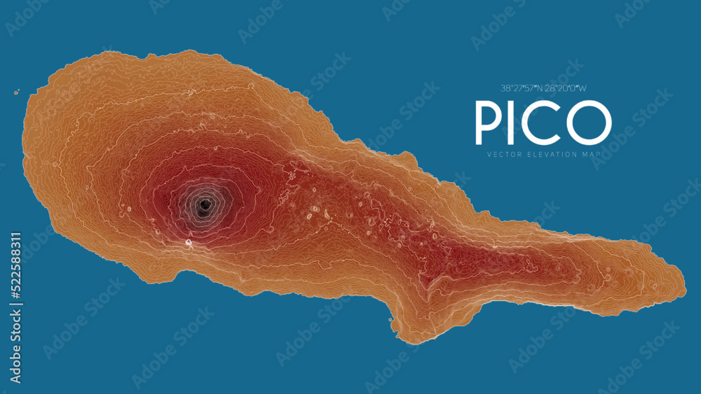 Topographic map of Pico, Azores Islands, Portugal. Vector detailed ...