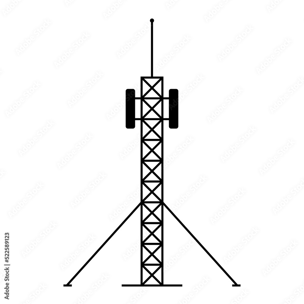 Tower icon. Television, radio. Black contour linear silhouette ...