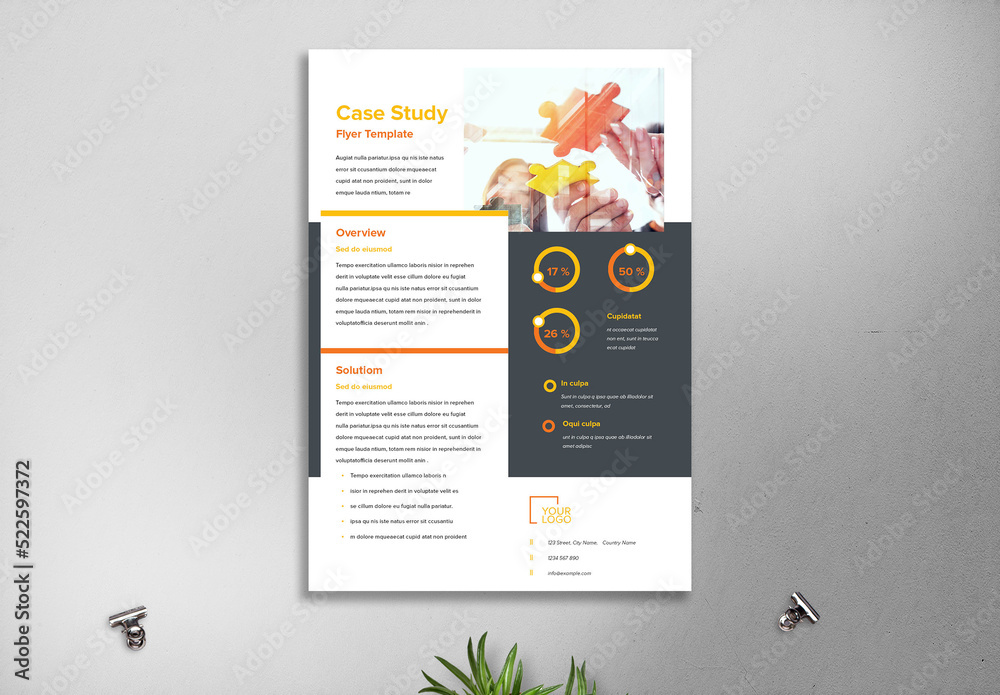Case Study with Orange and Yellow Color Accents Stock Template | Adobe ...