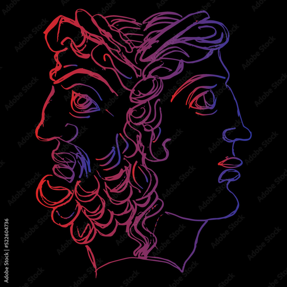 Ancient Greek Janus. Janiform head of Zeus and Hera. Juxtaposition of ...