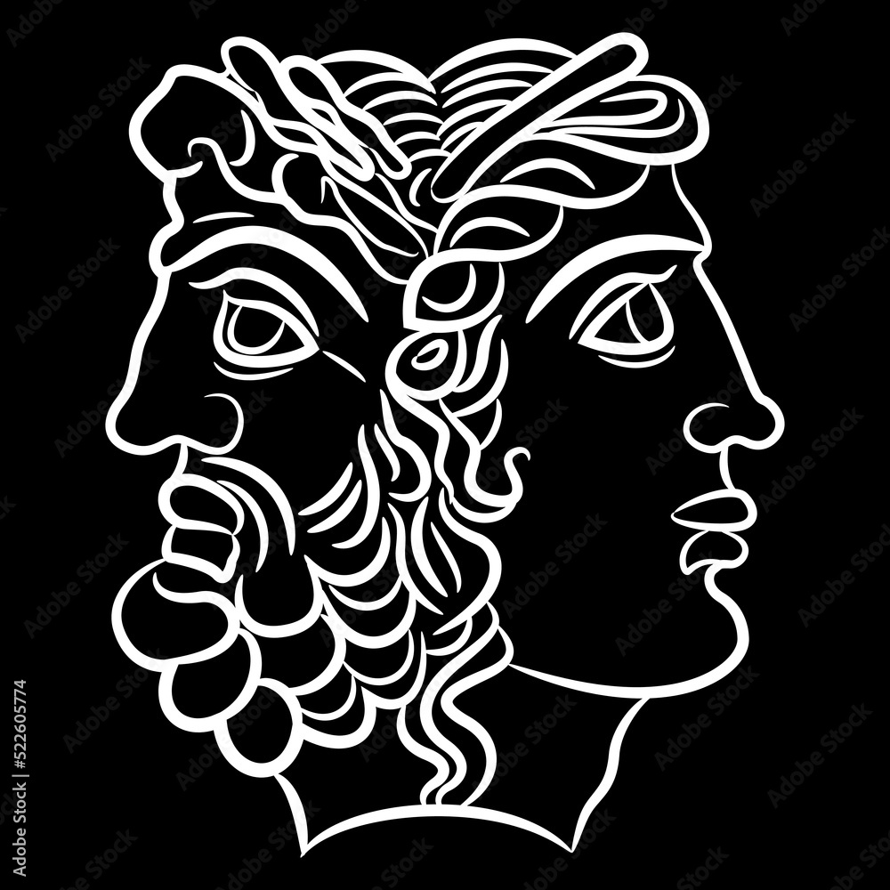 Ancient Greek Janus. Janiform head of Zeus and Hera. Juxtaposition of ...