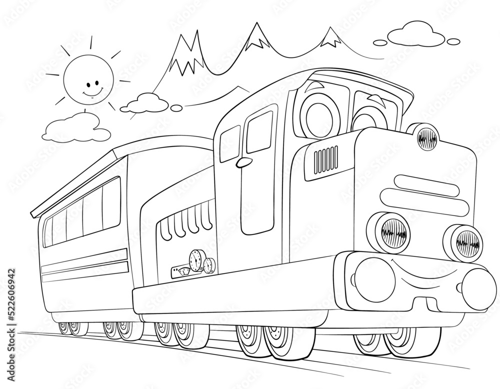 Cartoon train for coloring page. Stock Vector | Adobe Stock