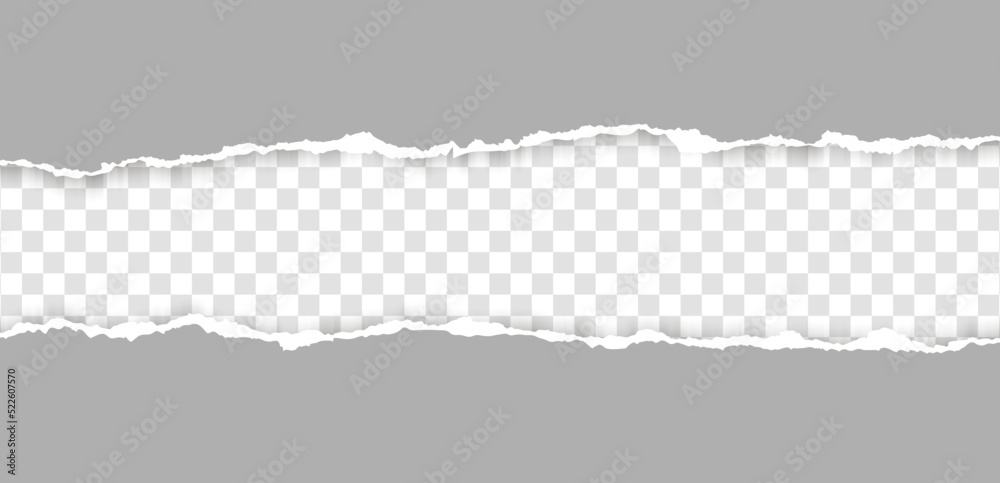 Realistic, torn, ripped strip of grey paper with a light shadow on a ...