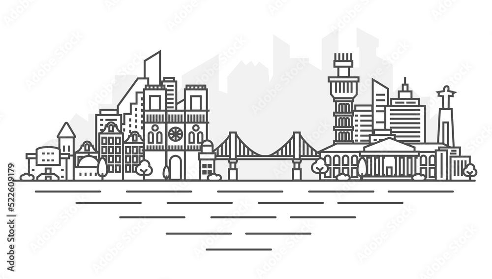 Lisbon, Portugal architecture line skyline illustration. Linear vector ...