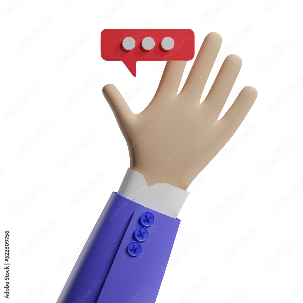 Cartoon character hand and bubble talk sign. 3d illustration. Stock ...