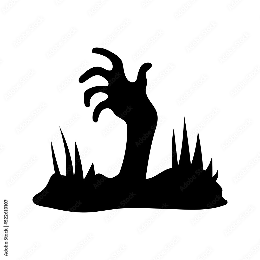 Scary human hand from the ground silhouette, isolated on white ...