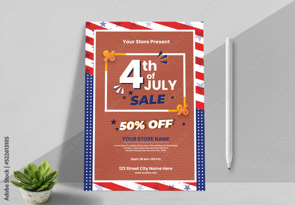 Independence Day Poster with American Flag Stock Template | Adobe Stock