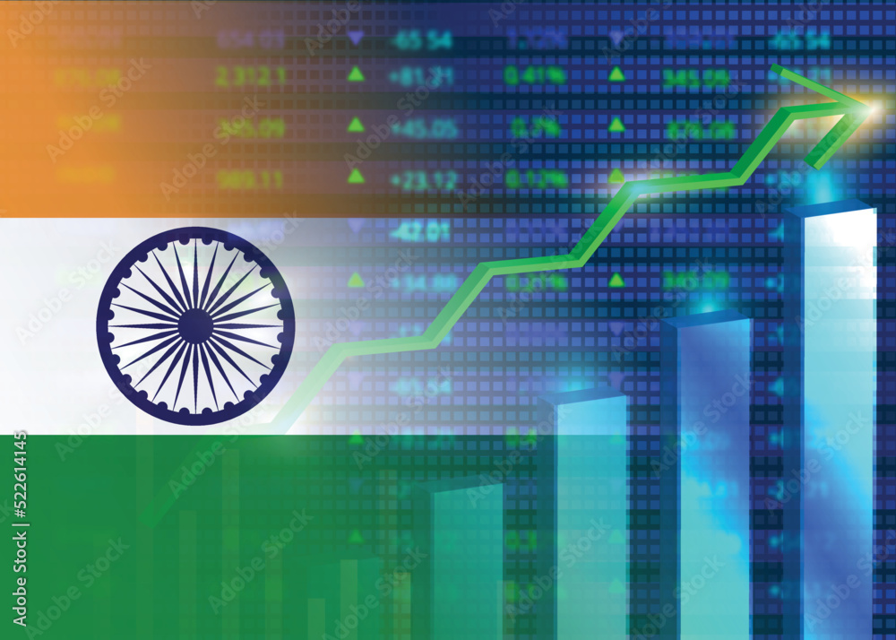 Economic growth in India.India's stock market.Indian flag with charts ...