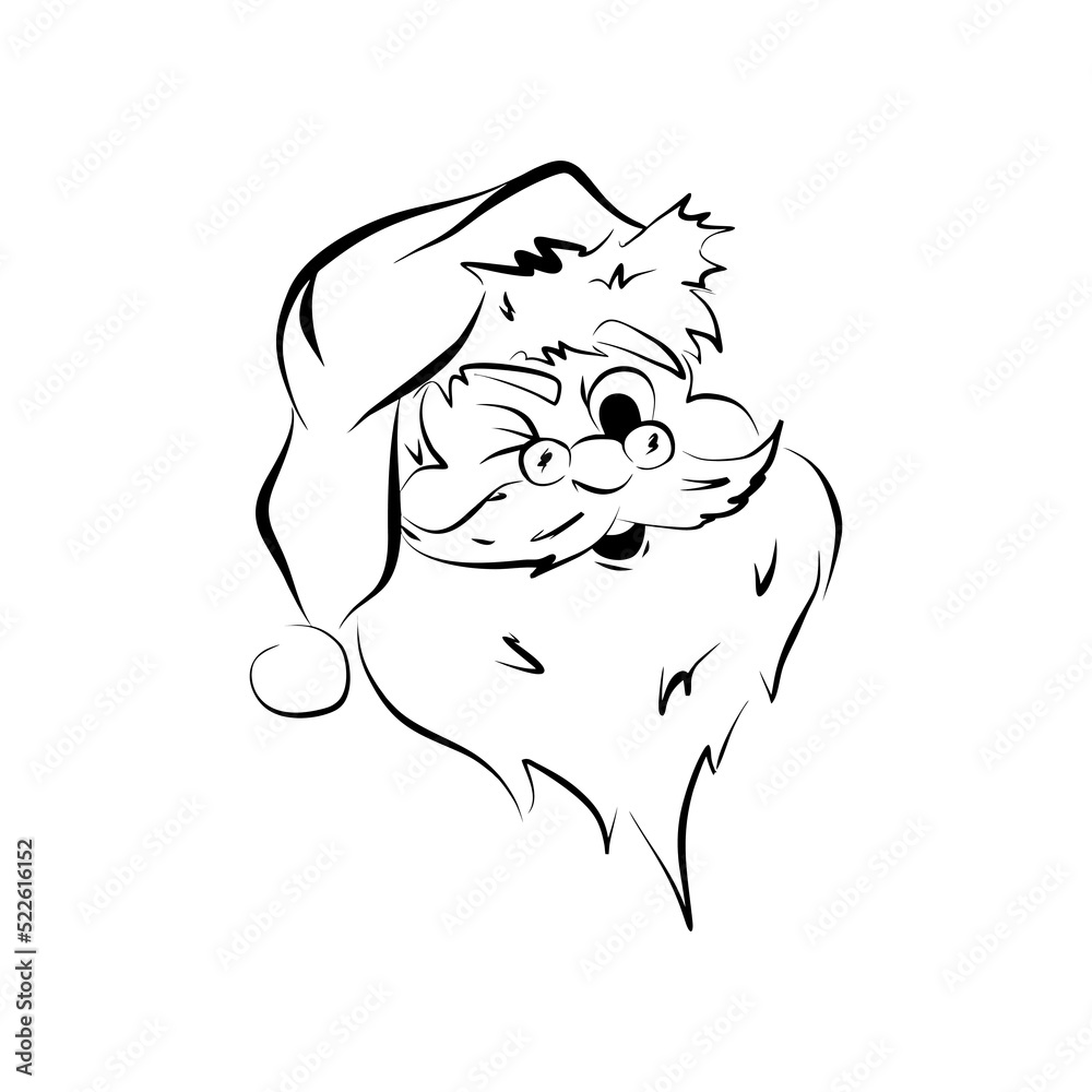 Santa Claus face beard mustache happy christmas and new year outline ...