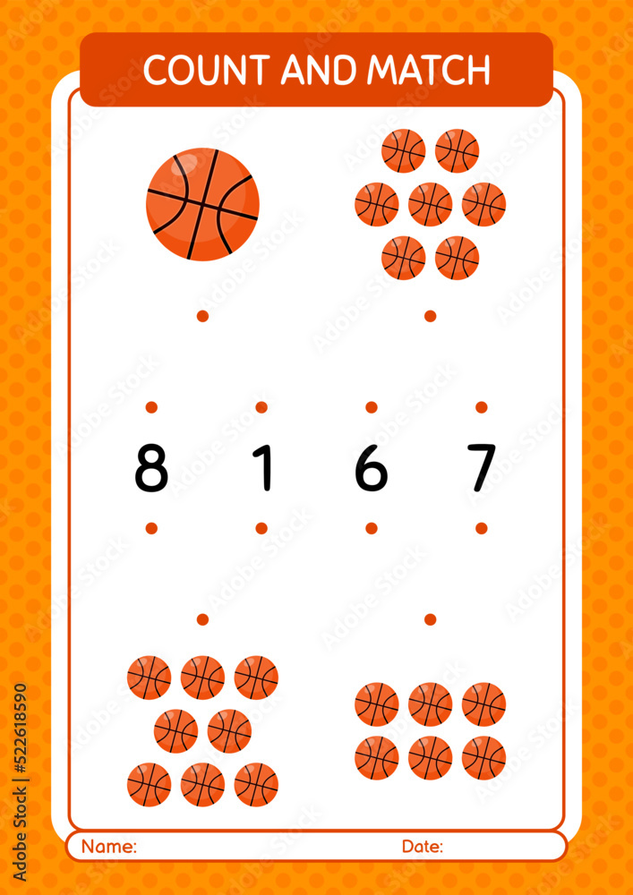 Count and match game with basketball. worksheet for preschool kids ...