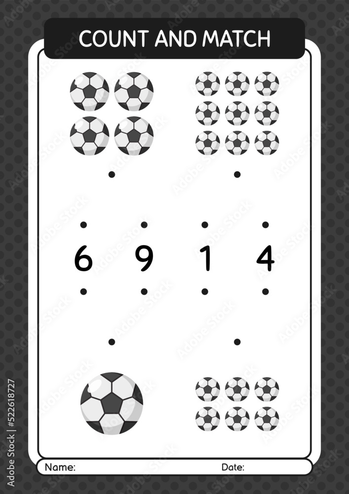 Vetor de Count and match game with soccerball. worksheet for preschool ...