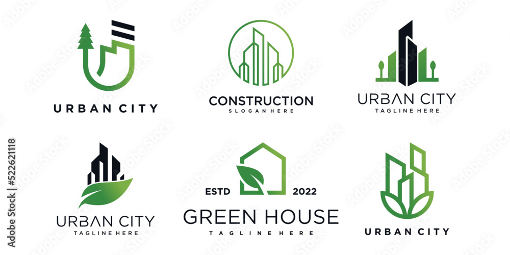 Set urban logo with creative green concept Premium Vector Stock Vector ...
