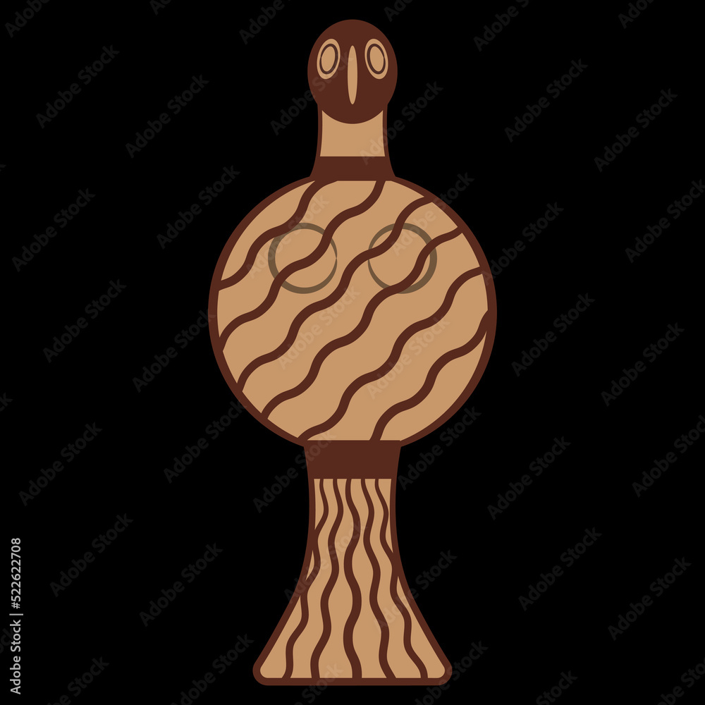Mycenaean bird goddess. Ancient Greek folk art. On black background ...