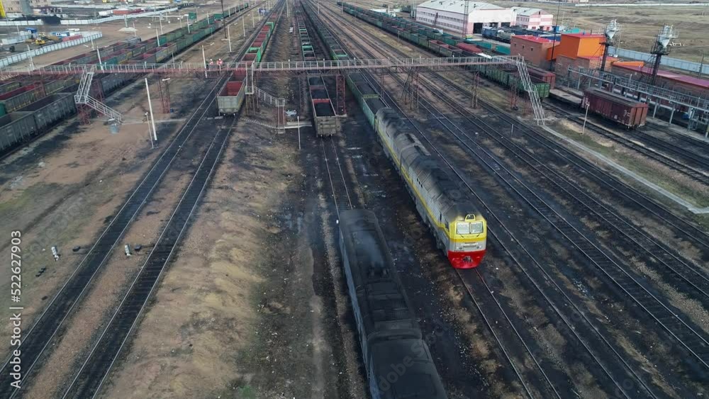 Locomotives carrying trains with coal are waiting for permission to ...