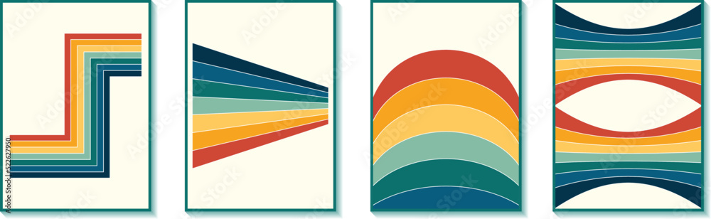 retro vintage 70s style stripes background poster lines. shapes vector ...