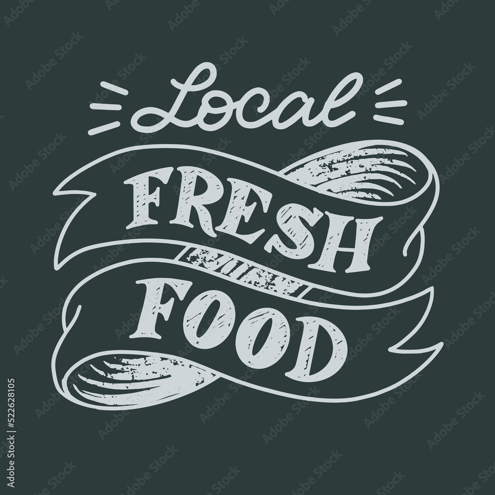 Signboard - local fresh food drawn in chalk on a blackboard in ...