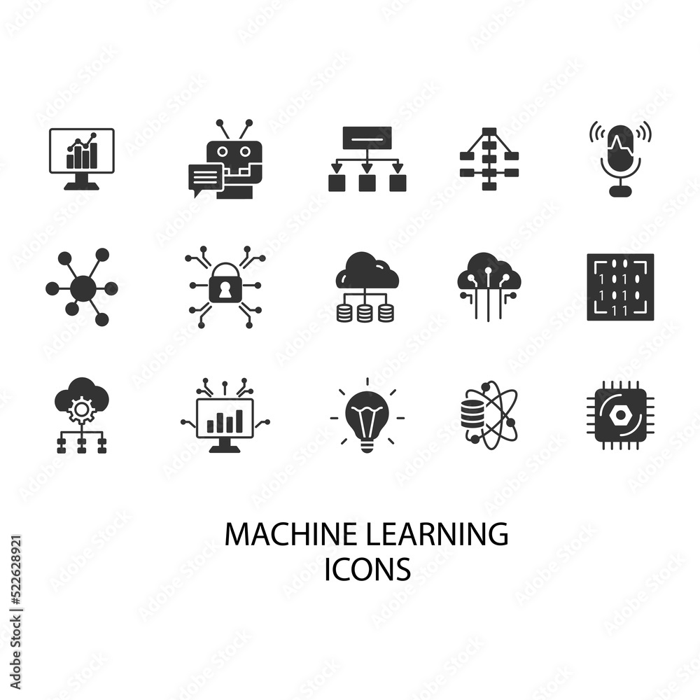 machine learning icons set . machine learning pack symbol vector ...