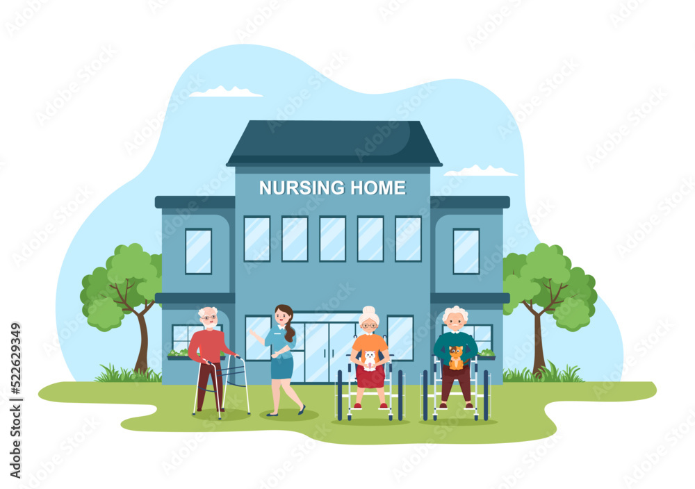 Elderly Care Services Hand Drawn Cartoon Flat Illustration with ...