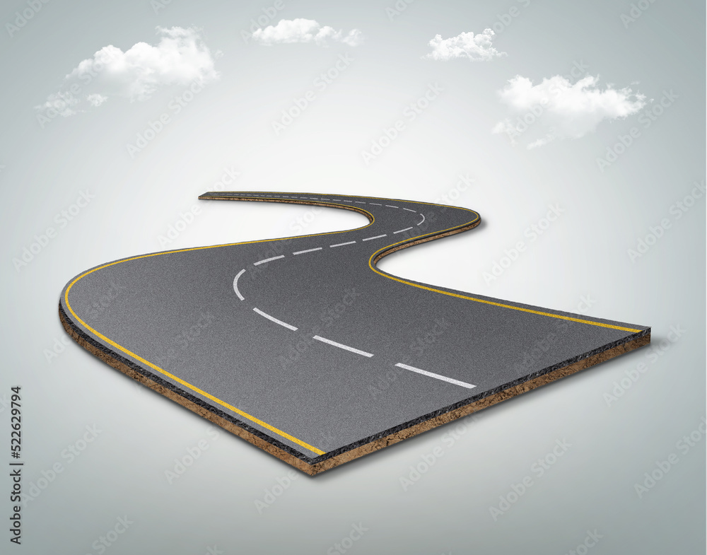 3d illustration of realistic road isolated. bending road and highway ...