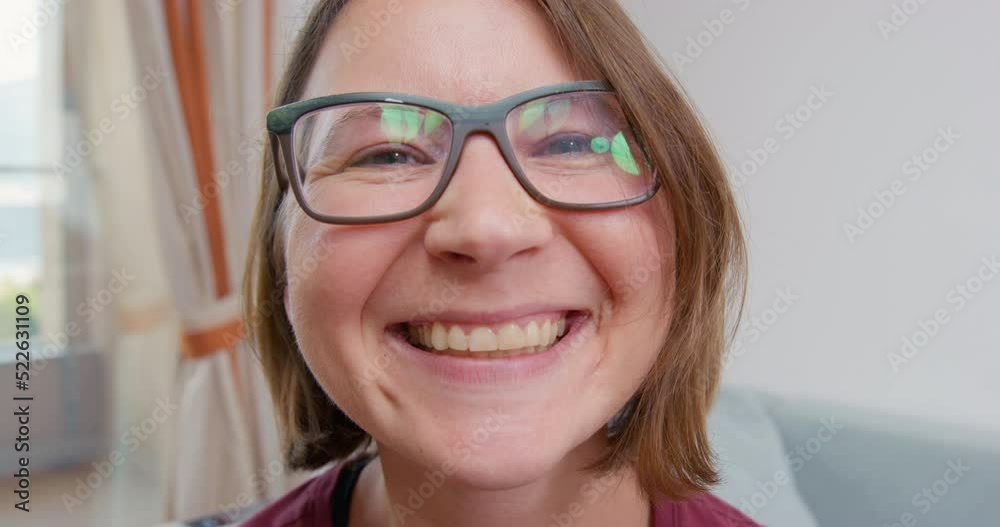 Video „Portrait woman with puffy face in glasses standing close camera ...