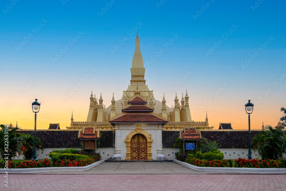Entrance gate to Wat Phra That Luang, Vientiane, Popular tourist ...