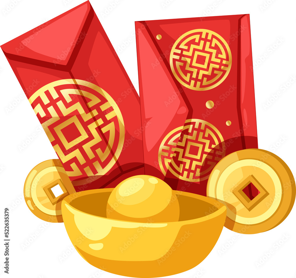Ang Pao and Gold Illustration Stock Illustration | Adobe Stock