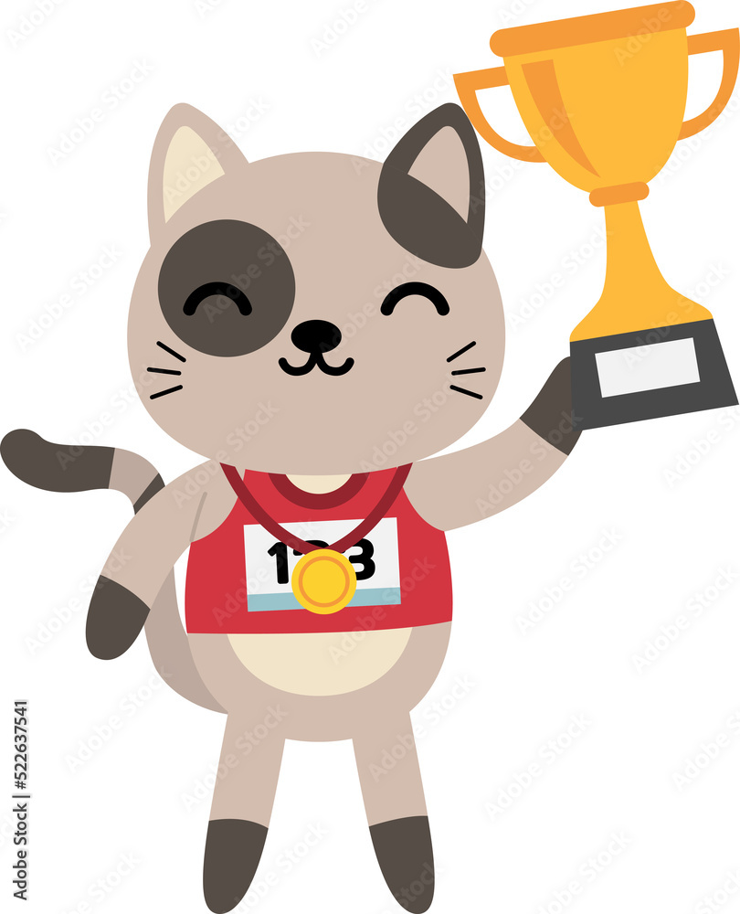 Cartoon cat holding winning trophy Stock Illustration | Adobe Stock