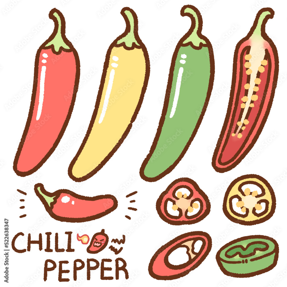 chili pepper cartoon drawing set Stock Vector | Adobe Stock