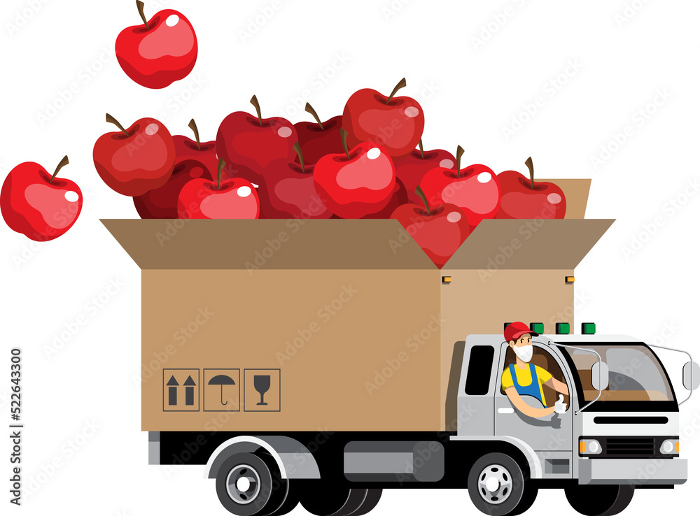 Cartoon box truck with apple illustration Stock Illustration | Adobe Stock
