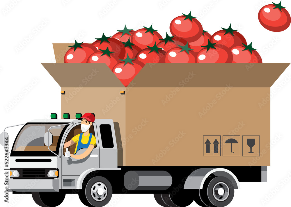 Cartoon tomato transport truck Stock Illustration | Adobe Stock