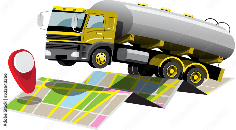 Tank truck with GPS map illustration Stock Illustration | Adobe Stock