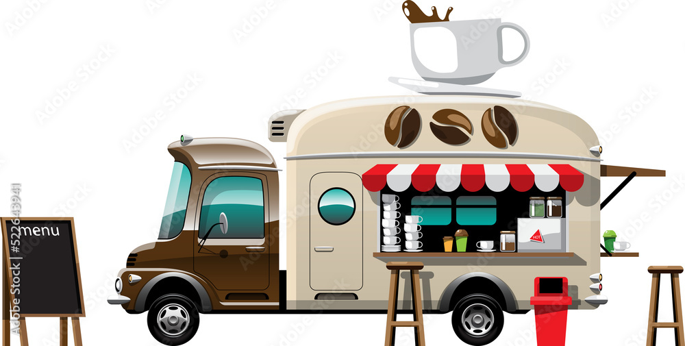 Cartoon food truck vehicle - Coffee store Stock Illustration | Adobe Stock