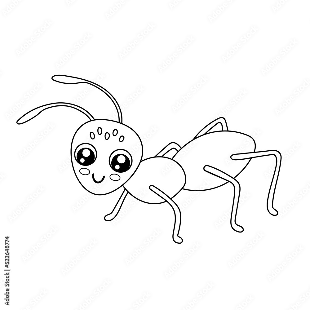Cute outline ant isolated on white background. Funny insect for ...