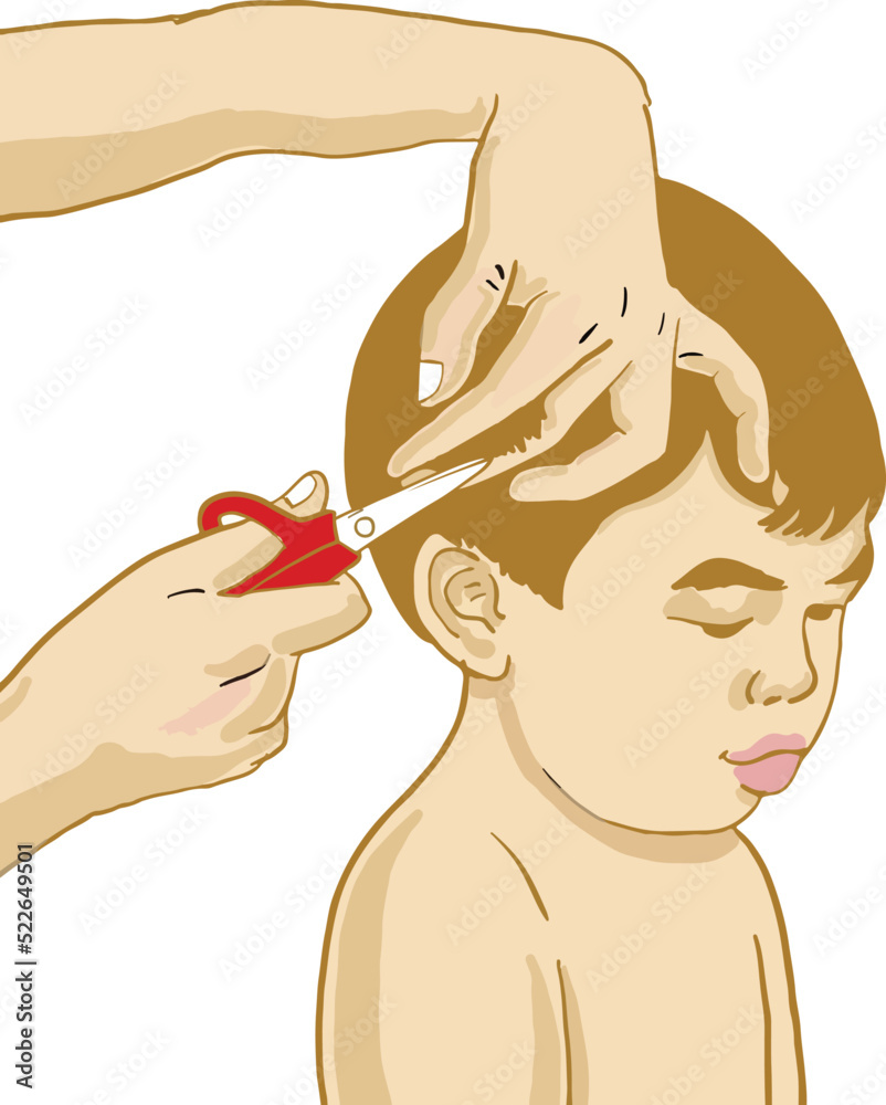 Cartoon barber cutting children's hair on white background.eps Stock ...