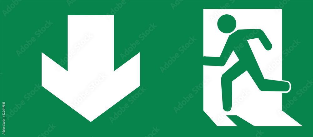 Vector Green emergency exit sign for the way to escape. Fire exit in ...