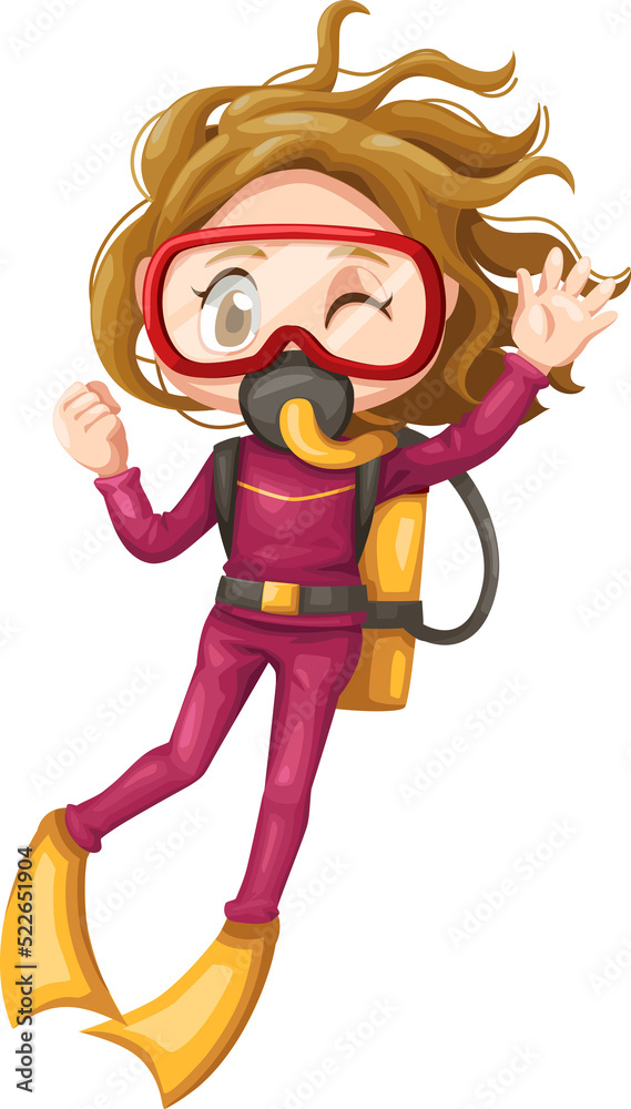 Cartoon Girl Scuba Diver