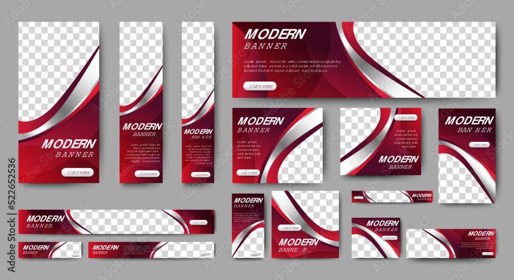Modern banner design web template Set, Horizontal header web banner ...