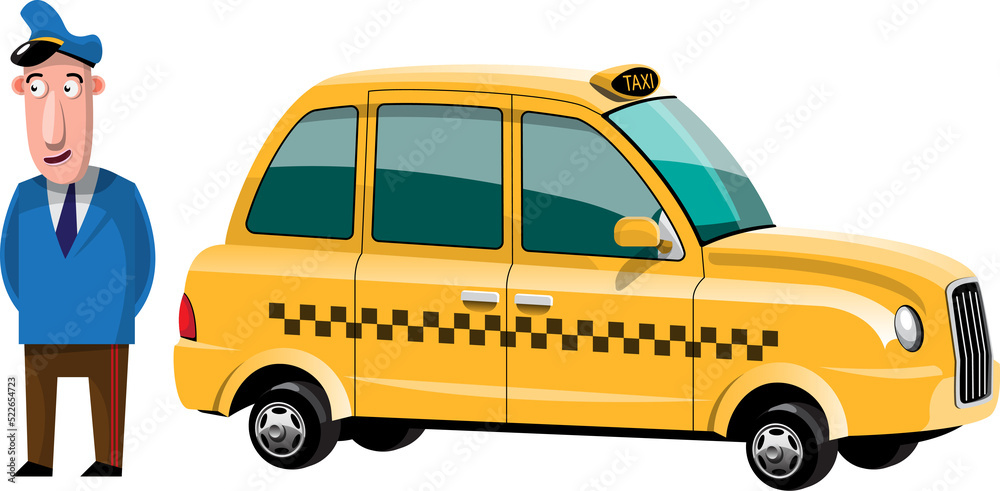 Cartoon taxi driver standing near taxi Stock Illustration | Adobe Stock