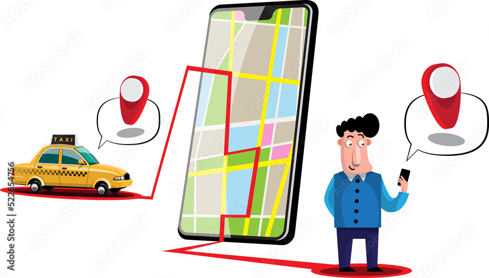 Cartoon taxi service online Stock Illustration | Adobe Stock