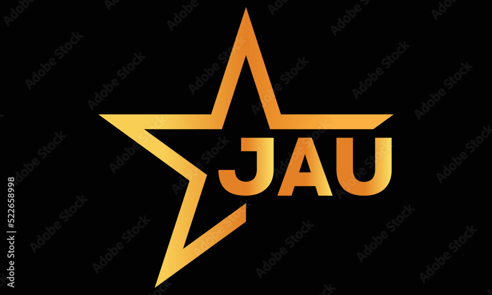 JAU golden luxury star icon three letter logo design vector template ...