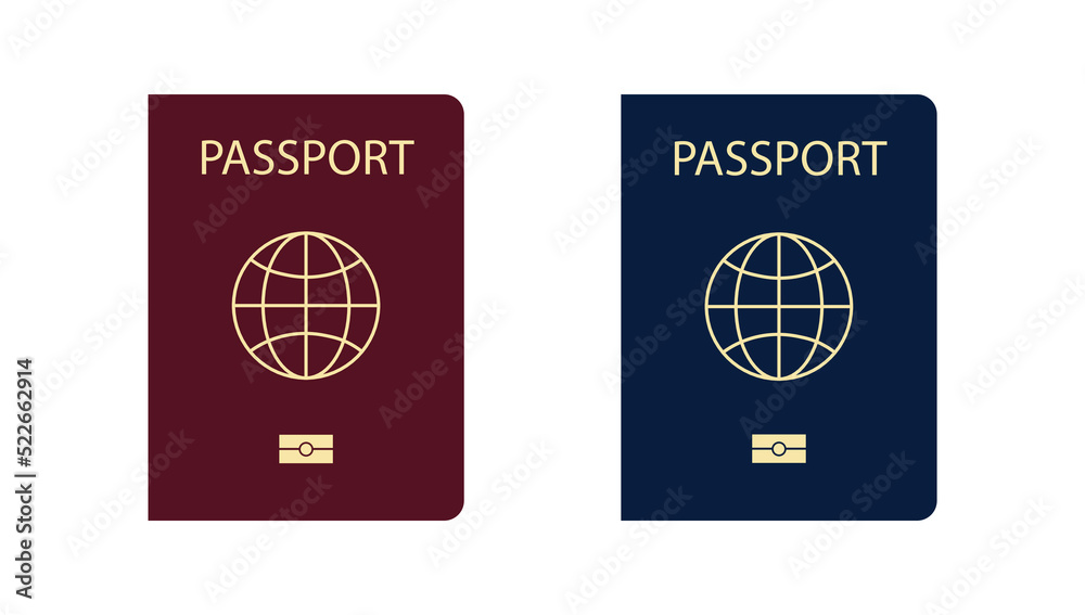 International biometric black and blue passport isolated on white ...