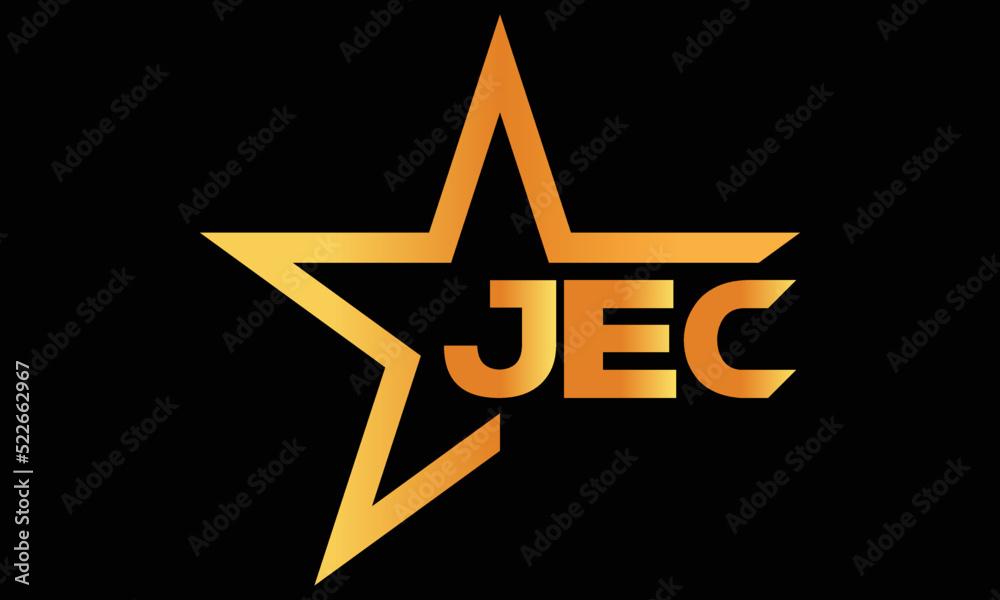 JEC golden luxury star icon three letter logo design vector template ...