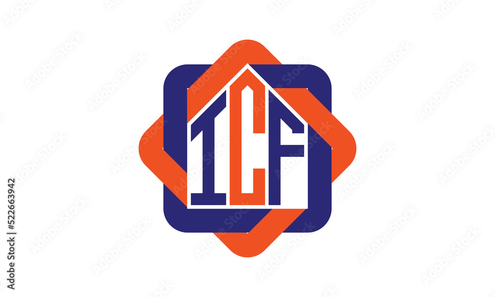ICF three letter real estate logo with home icon logo design vector ...