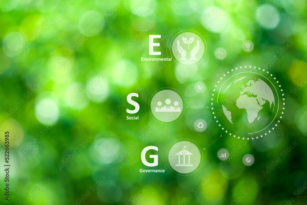 Sustainable business or green business background with ESG icon concept ...